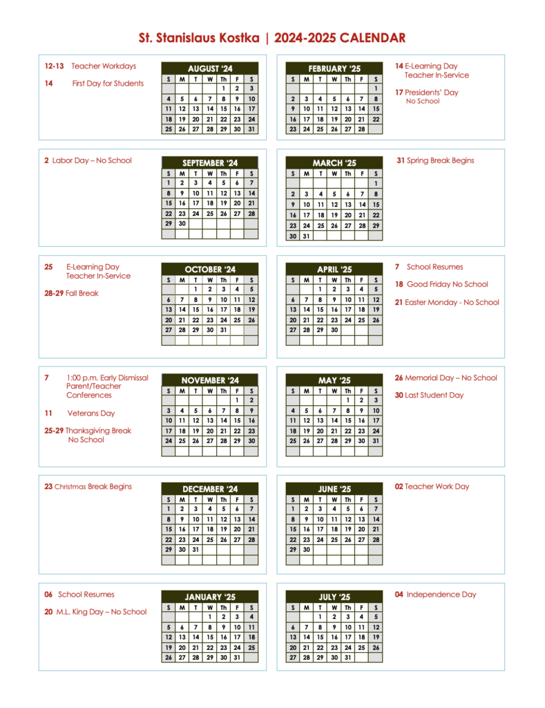 School Calendar – St Stanislaus Kostka School